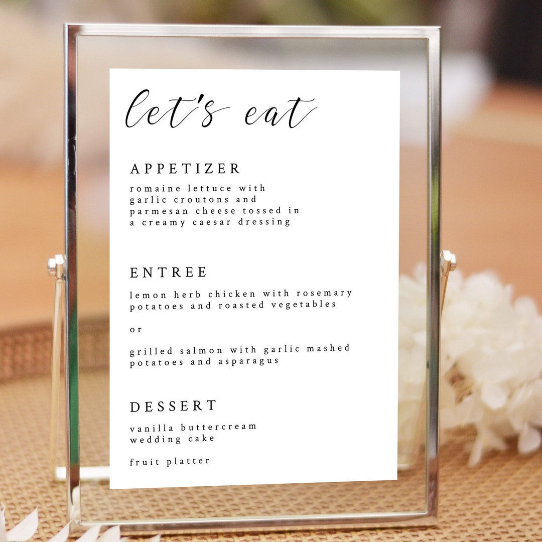 Wedding Food Menu Sign, Let's Eat Menu, Reception Dinner Menu Template ...