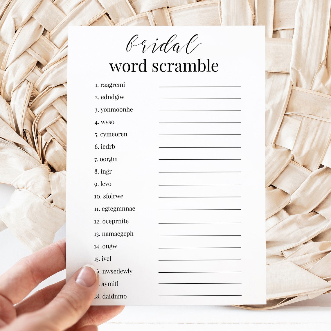 Word Scramble Bridal Shower Game Template Printable Modern Bridal