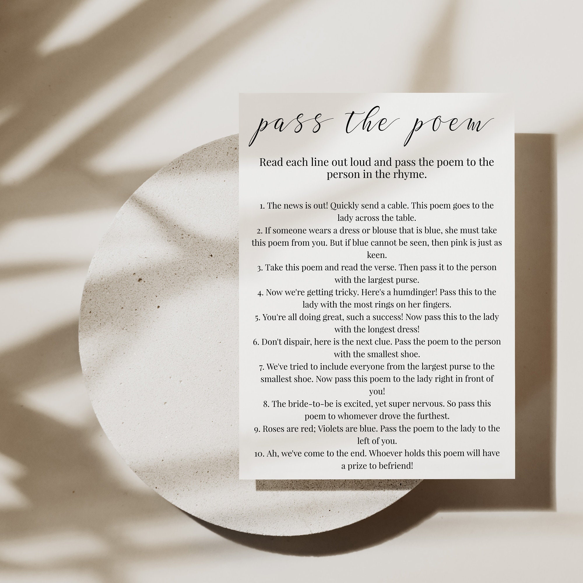 Pass the Poem Bridal Shower Game, Bridal Poem Game, Wedding Rhyme Game ...