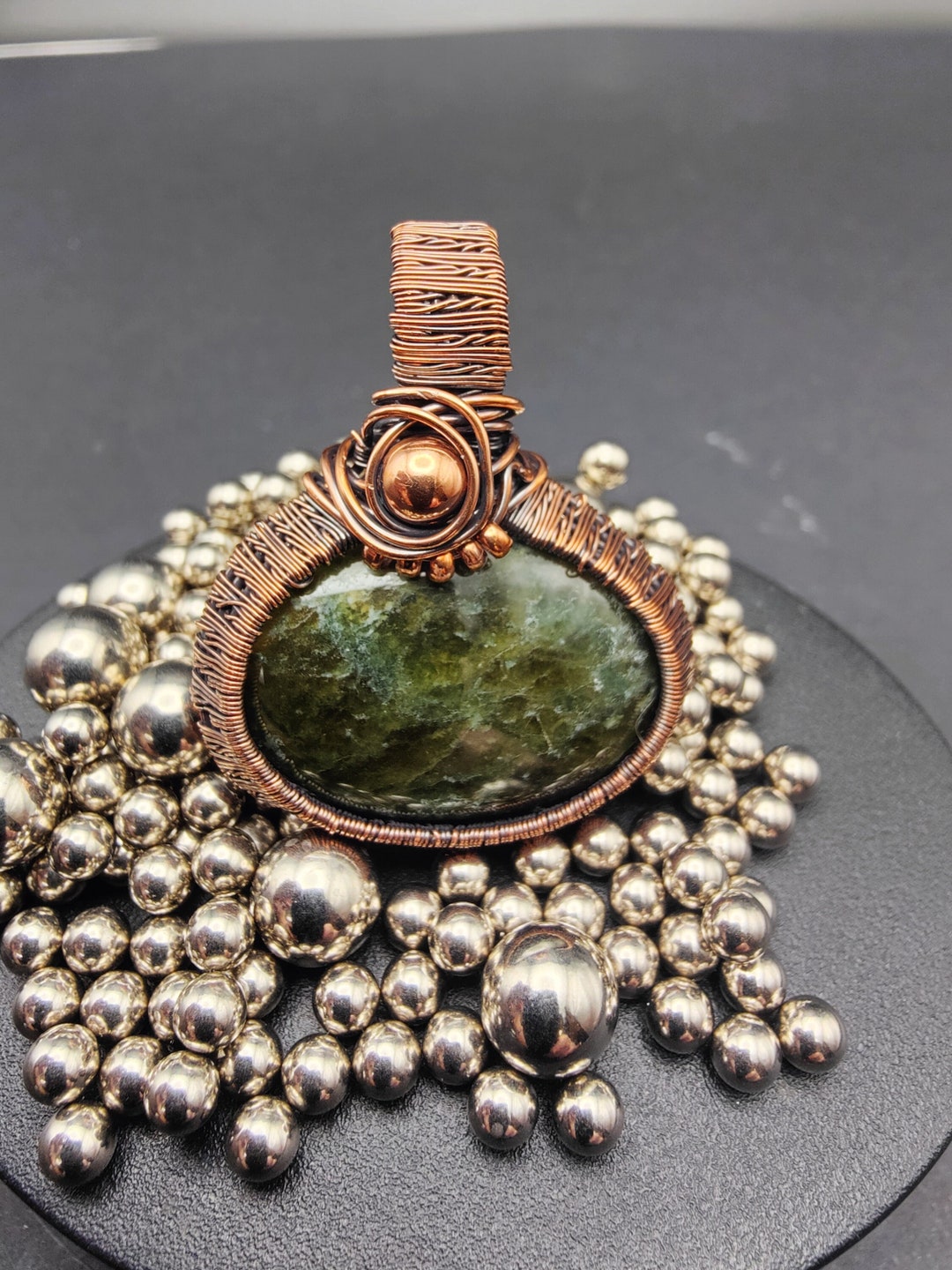 Green Garnet Wire Wrapped and Weaved in Copper Wire, Oxidized and ...