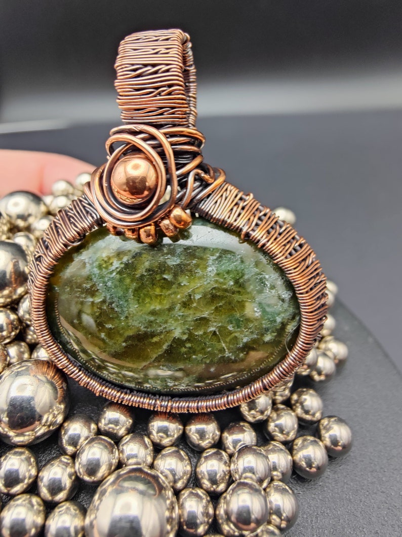 Green Garnet Wire Wrapped and Weaved in Copper Wire, Oxidized and ...