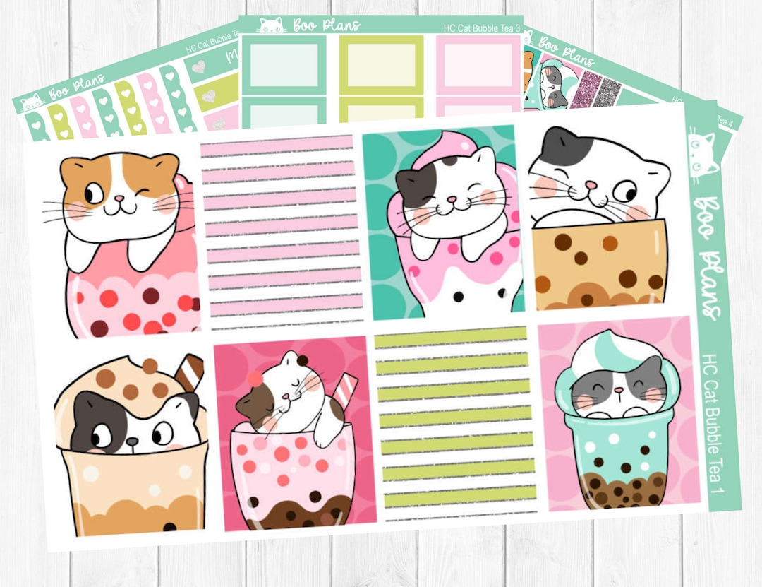 Cat Bubble Tea - Hobonichi Cousin A5 - Weekly Planner Sticker Kit - Etsy