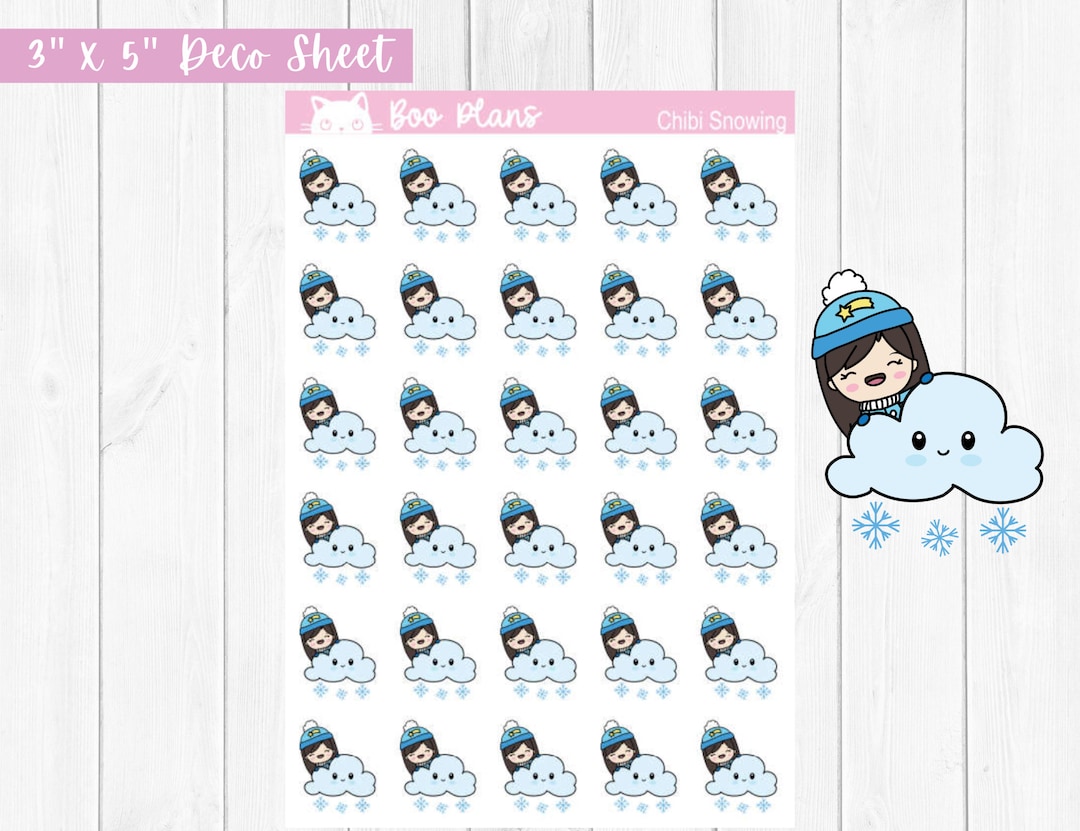 Snowy Weather Chibi Character Light Skin Stickers Decorative Planner ...
