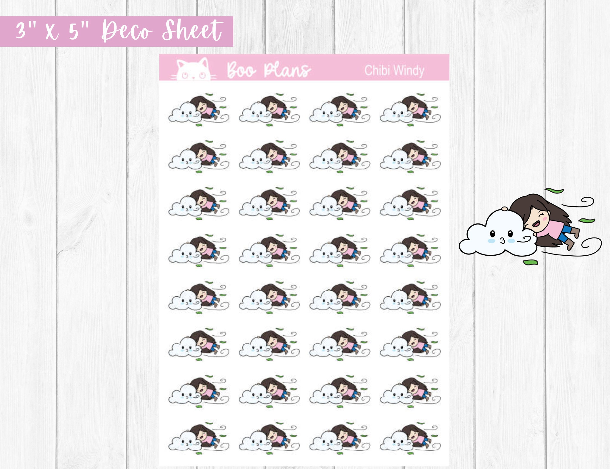 Windy Weather Chibi Character Light Skin Stickers Decorative Planner ...