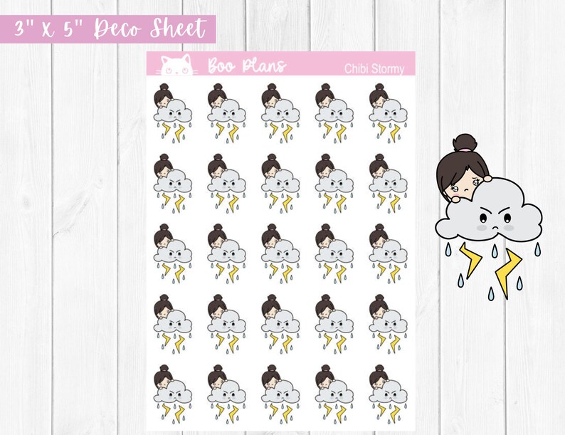 Stormy Weather Chibi Character Light Skin Stickers Decorative Planner ...