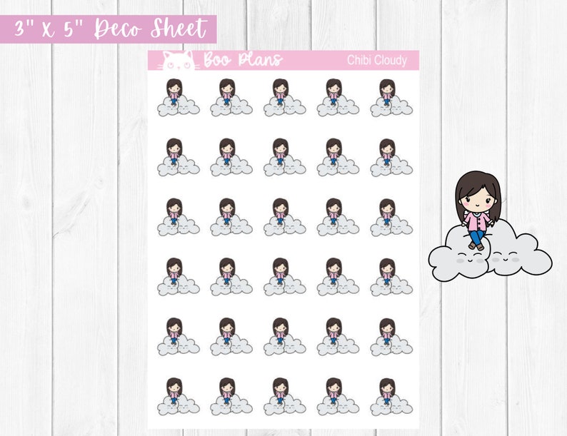 Cloudy Weather Chibi Character Light Skin Stickers Decorative Planner ...