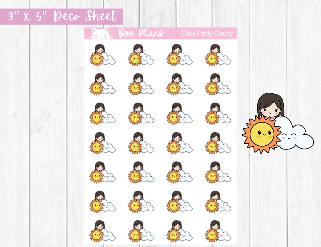 Partly Cloudy Weather Chibi Character Light Skin Stickers Decorative ...