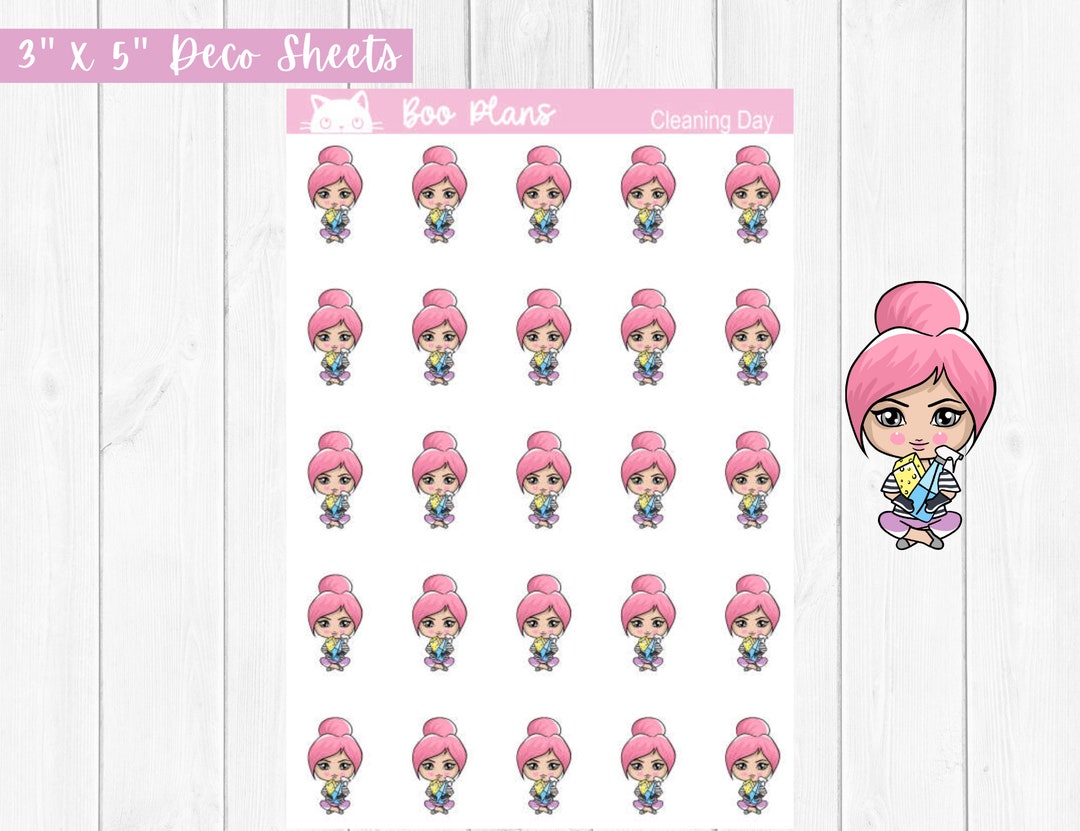 Cleaning Day Chibi Character Light Skin Stickers Decorative Planner ...