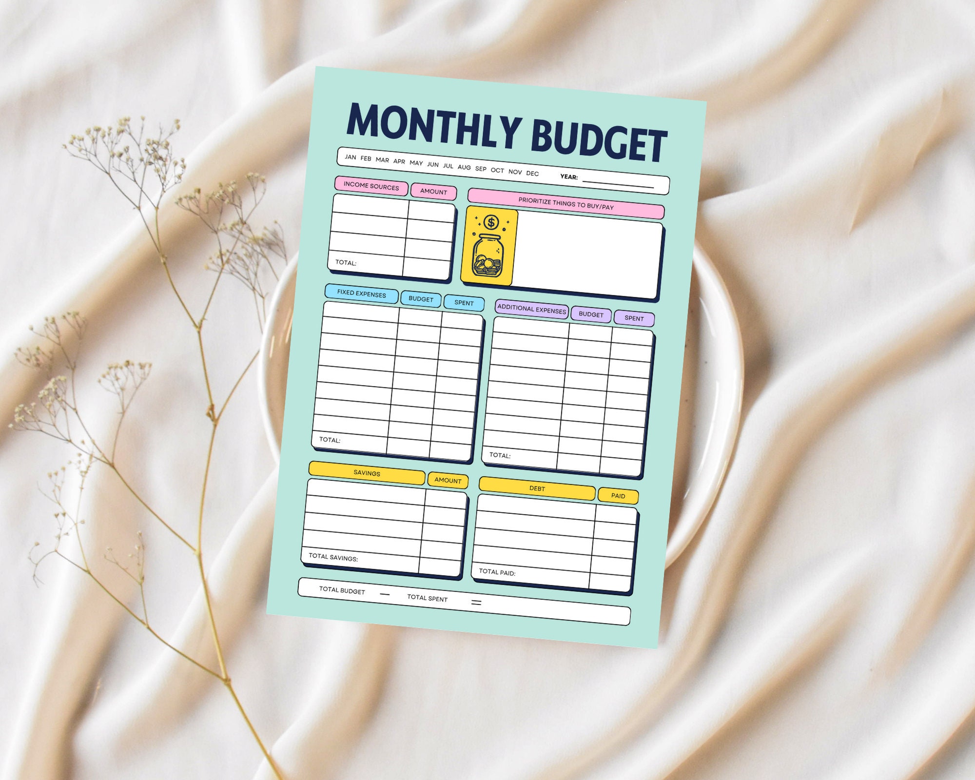 Colorful Monthly Budget Planner, Finance Tracker, Budget Planner, Canva ...