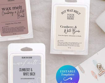 Clamshell Wax Melt Label Template Editable Handmade Soy Wax Melt Label ...