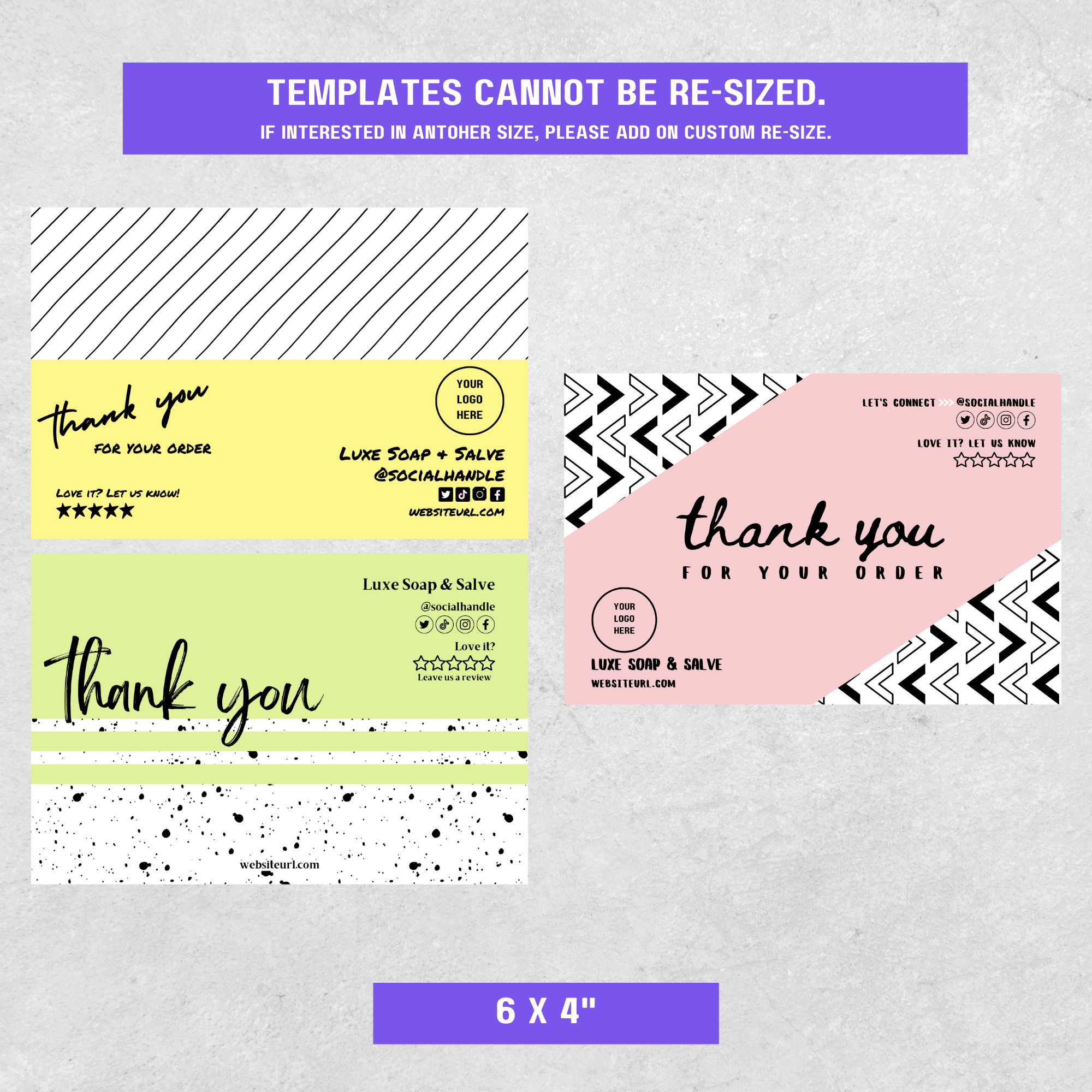 6x4 Thank You Card Template Custom Small Business Thank You Card DIY ...