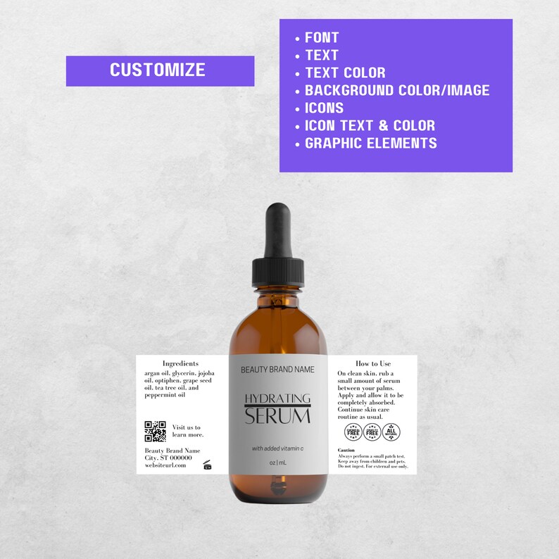 Cosmetic Serum Bottle Label Template Skincare Serum Dropper Label ...