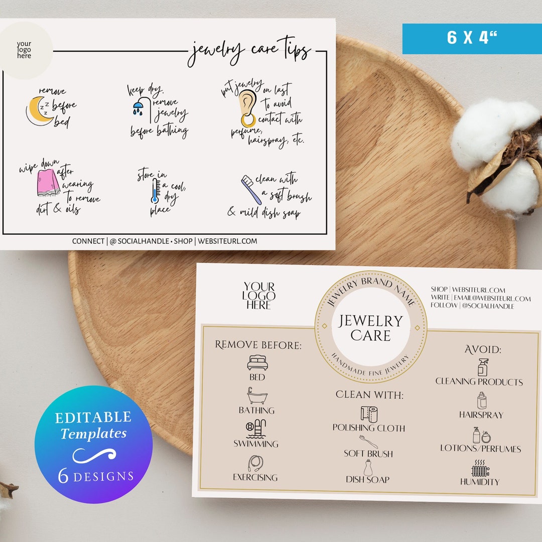 Customizable Jewelry Card Card Template 6x4 DIY Modern Jewelry Care ...