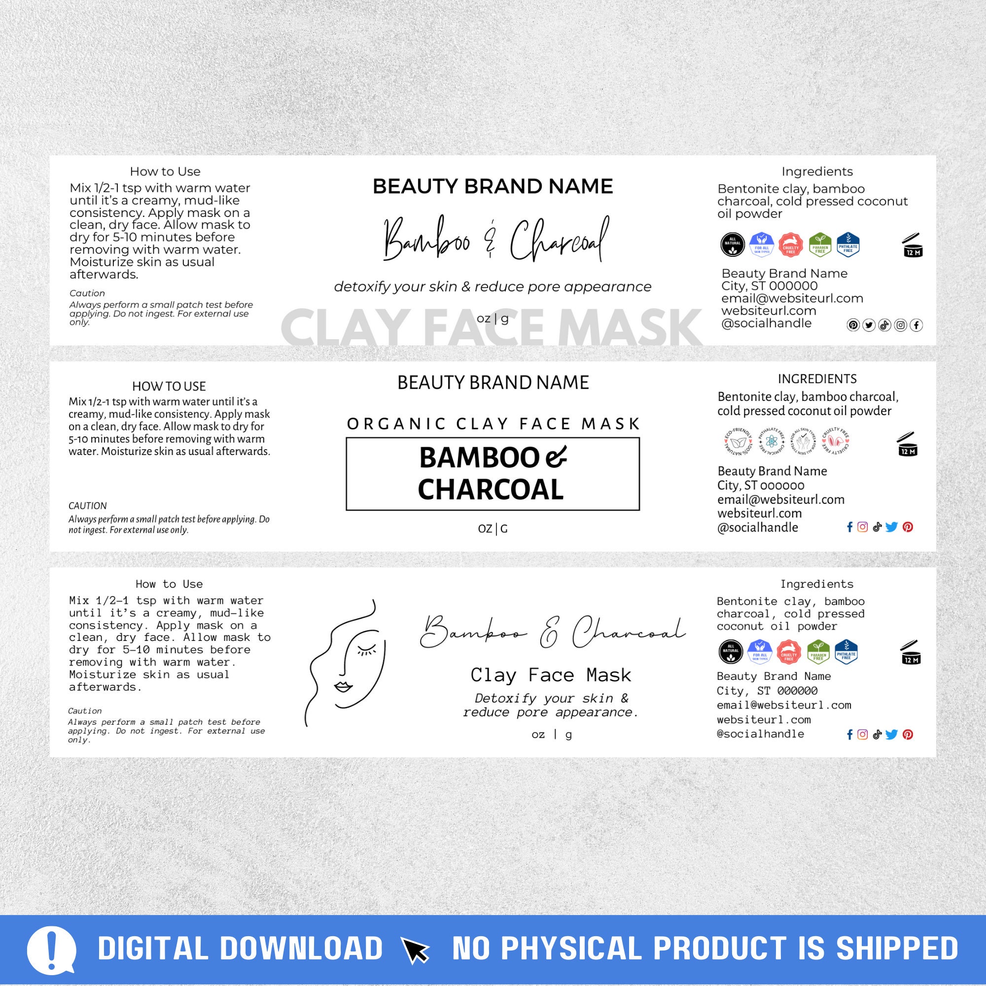 Face Mask Cosmetic Jar Label Template Customizable Handmade Beauty ...