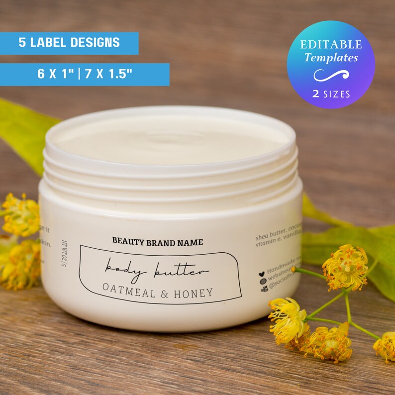 Body Butter Cosmetic Jar Wrap Around Label Template Printable - Etsy