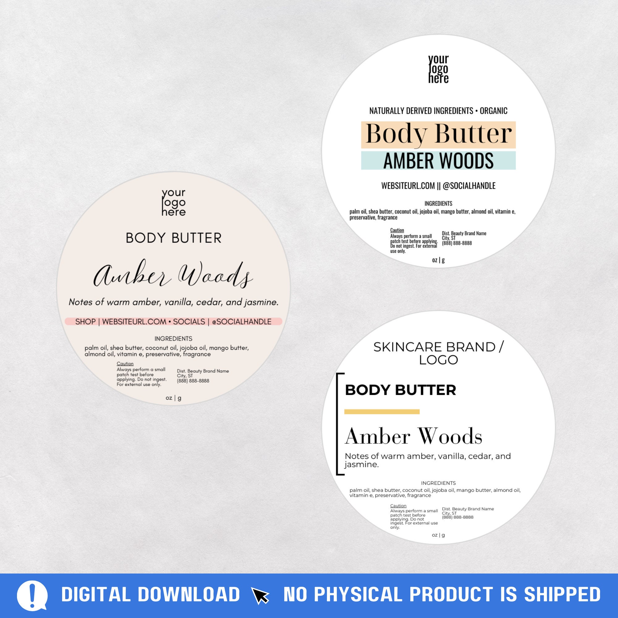 Round Modern Body Butter Label Template 2" 2.5" Circle Handmade Body ...