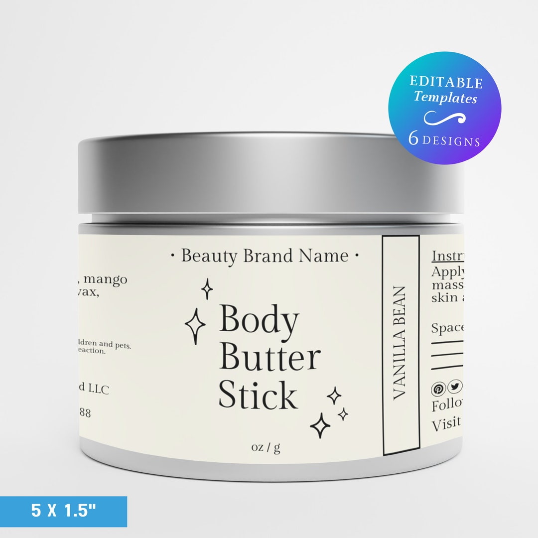Body Butter Balm Stick Label Template Editable Wrap Around Cosmetic ...