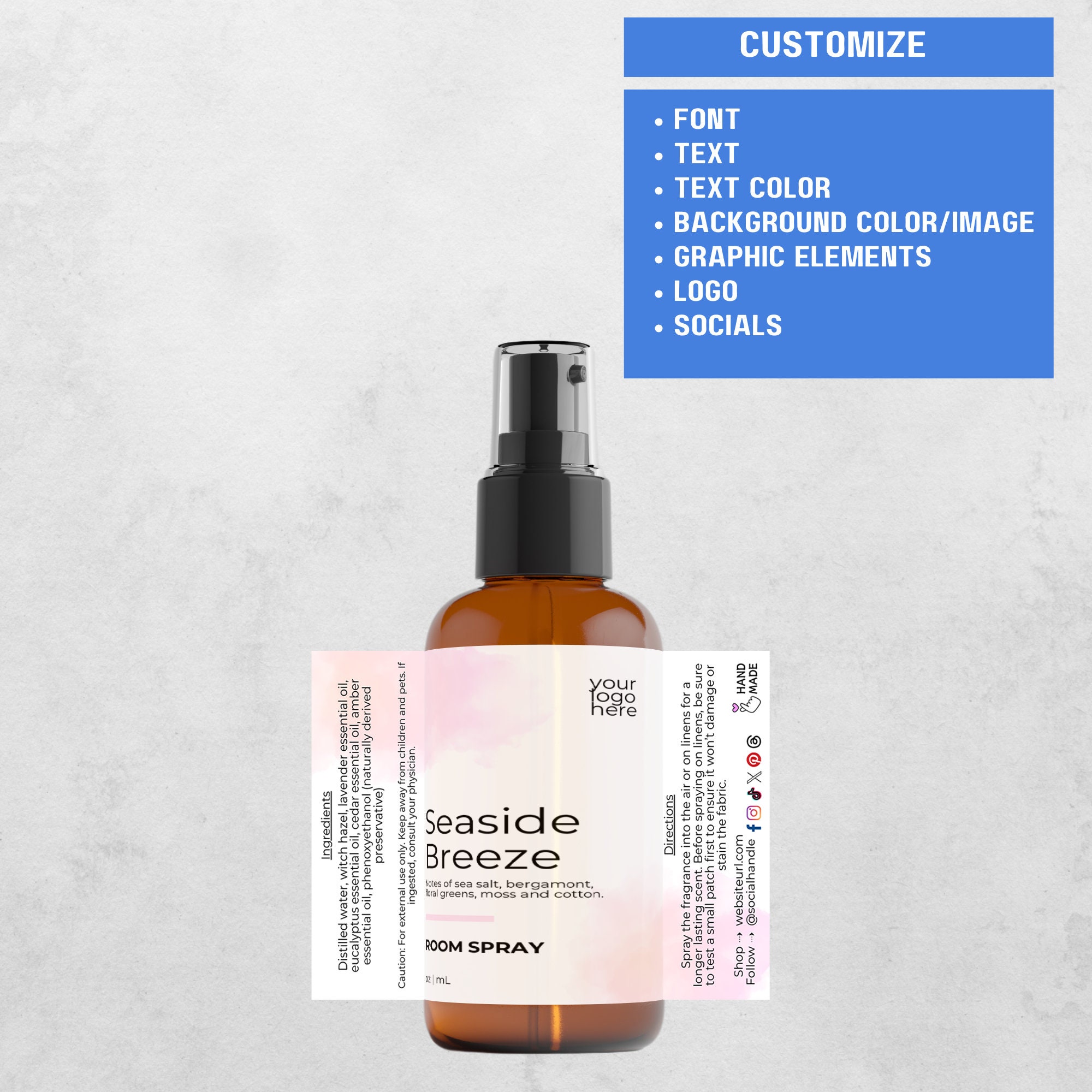 Room Deodorizer Spray Label Canva Template Editable Fragrance Spray ...