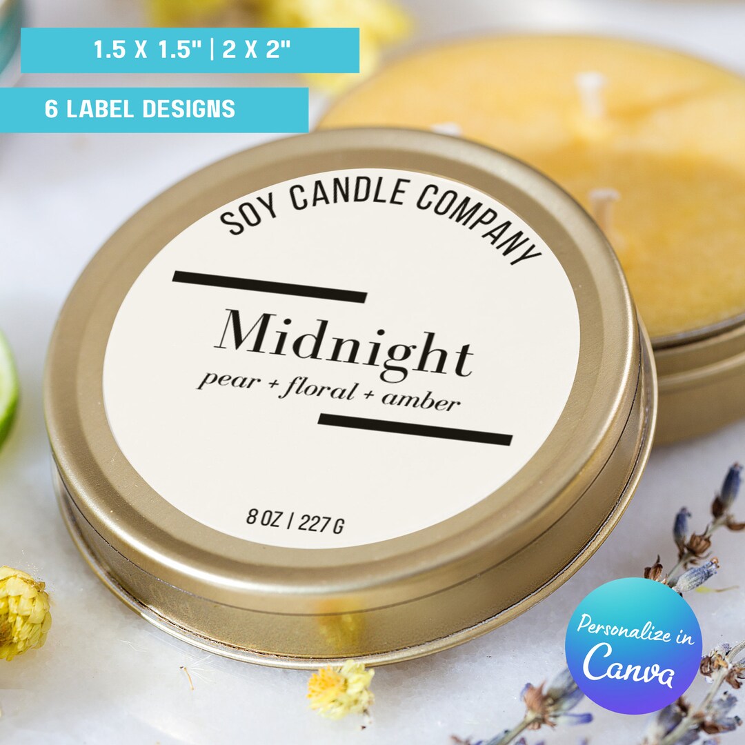 Round Candle Lid Label Template Personalize 1.5x1.5 2x2 Candle Tin Lid ...