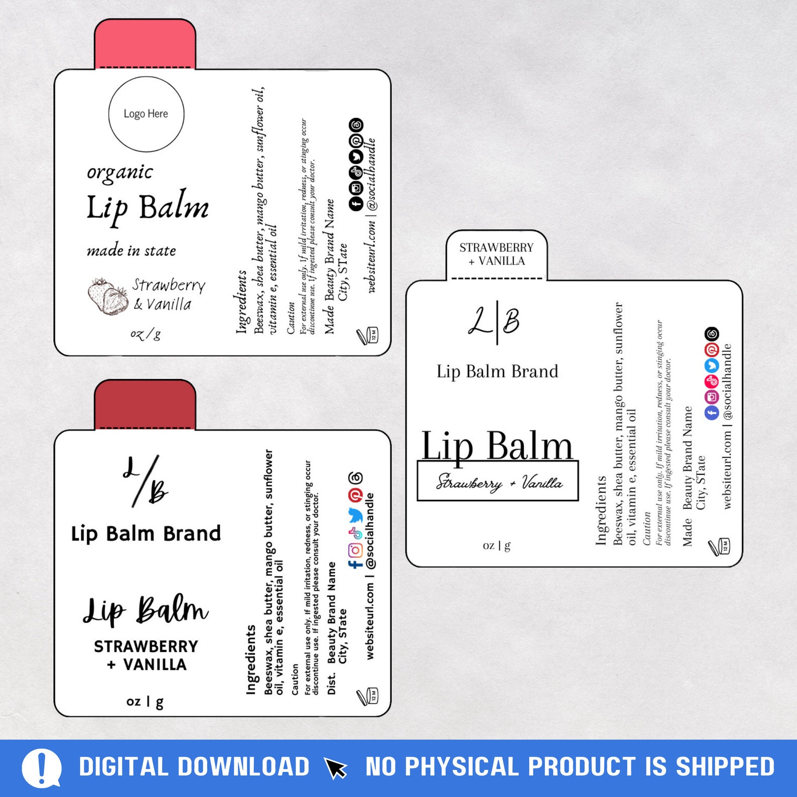 Customizable Lip Balm Tube Label Template Editable Lip Balm Label With ...