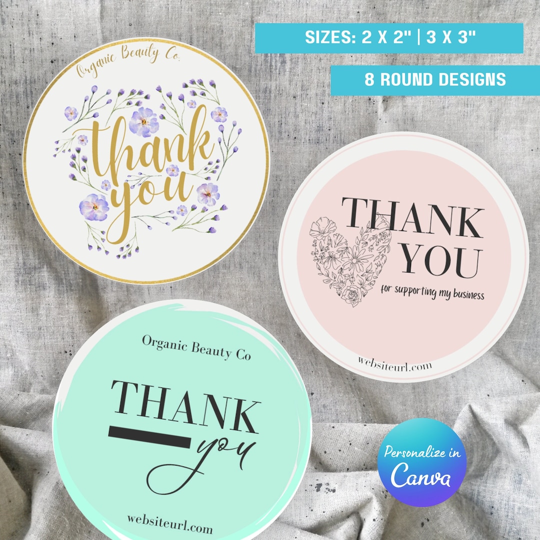 Round Thank You Card Label Template Edit in Canva 2x2 3x3 Thank You for ...