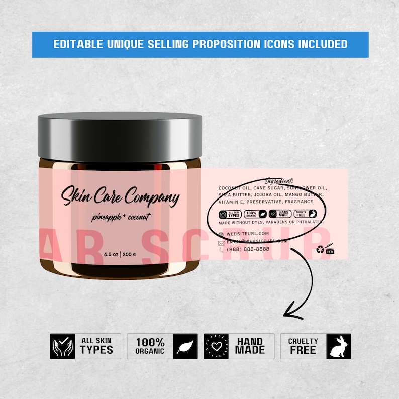 Hand & Body Skincare Sugar Scrub Label Template Custom Sugar Scrub Foot ...