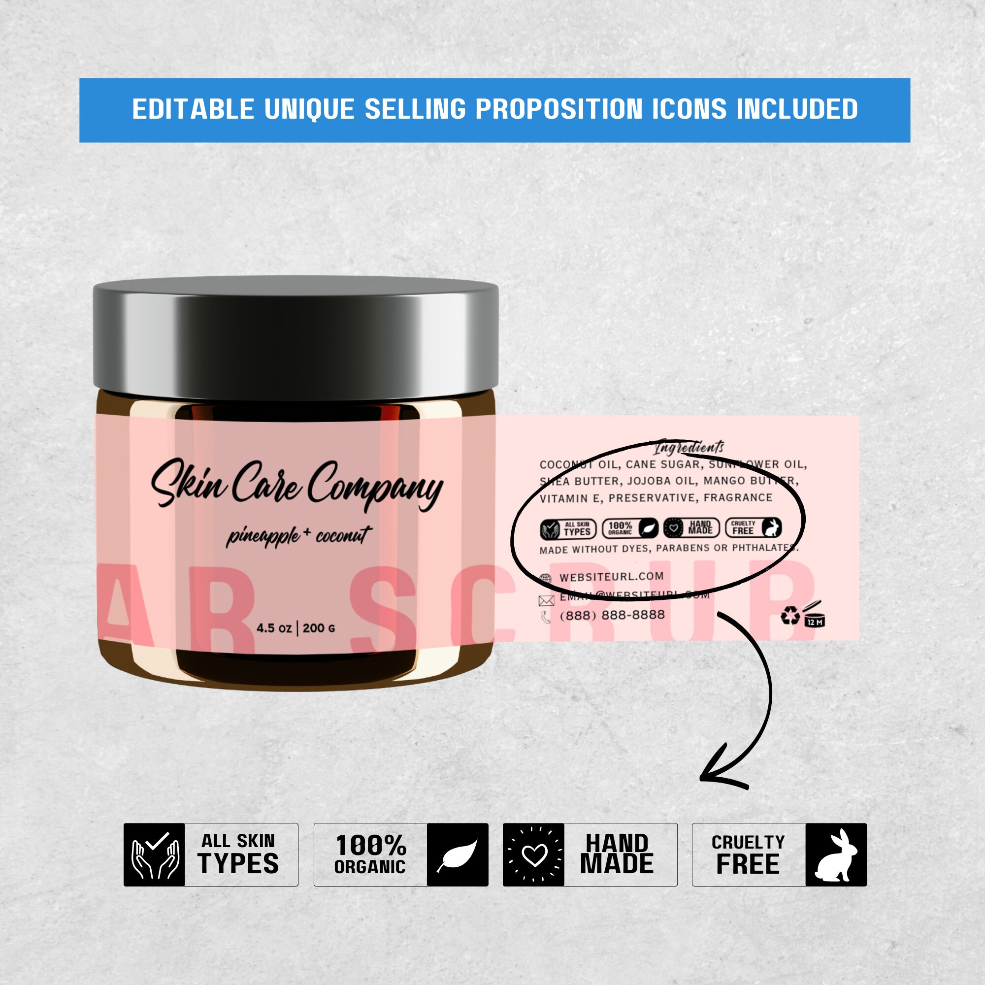 Hand & Body Skincare Sugar Scrub Label Template Custom Sugar Scrub Foot ...