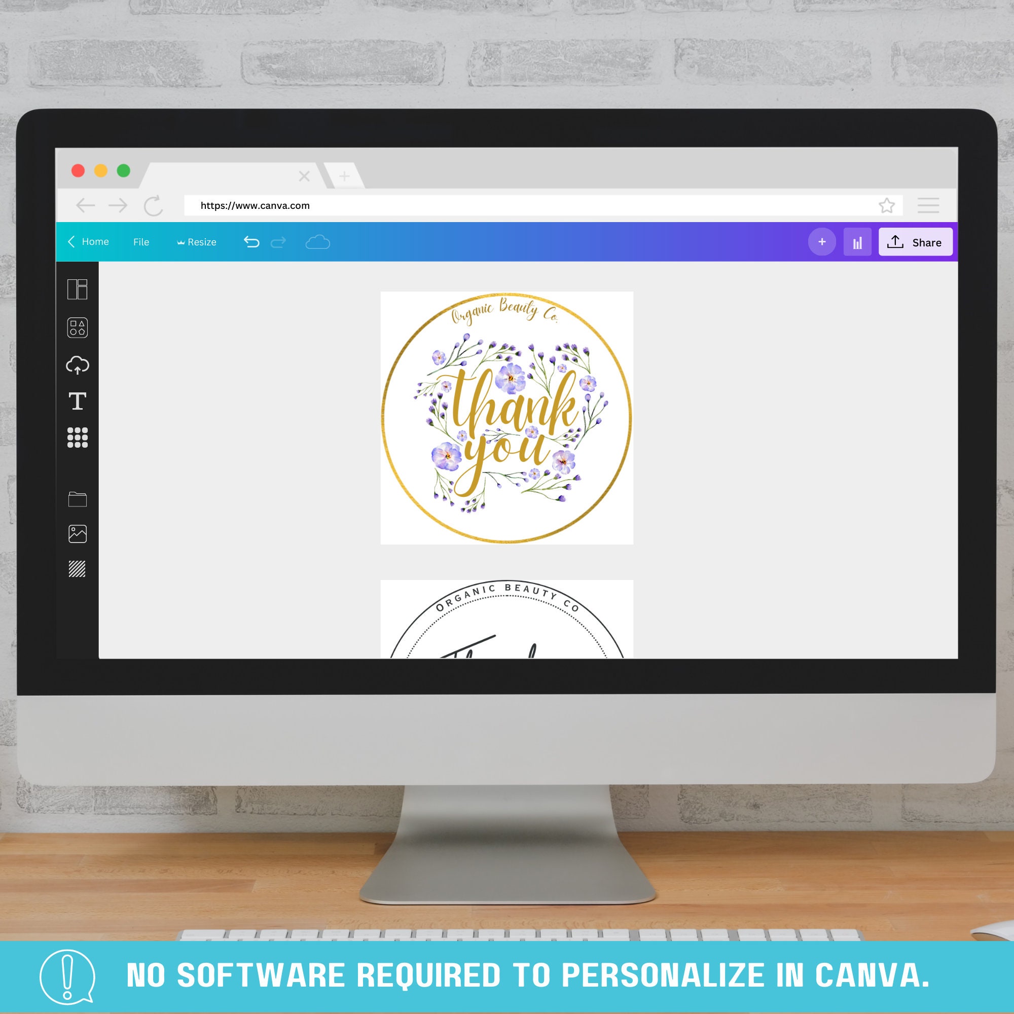 Round Thank You Card Label Template Edit in Canva 2x2 3x3 Thank You for ...