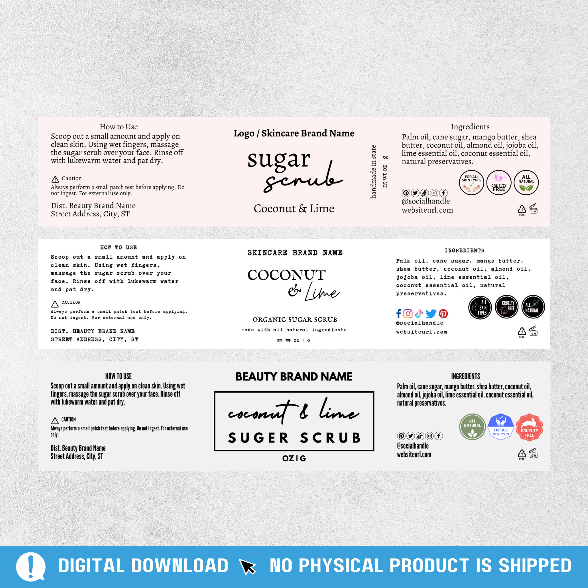 Skincare Sugar Scrub Wrap Around Label Template Editable Hand/body ...