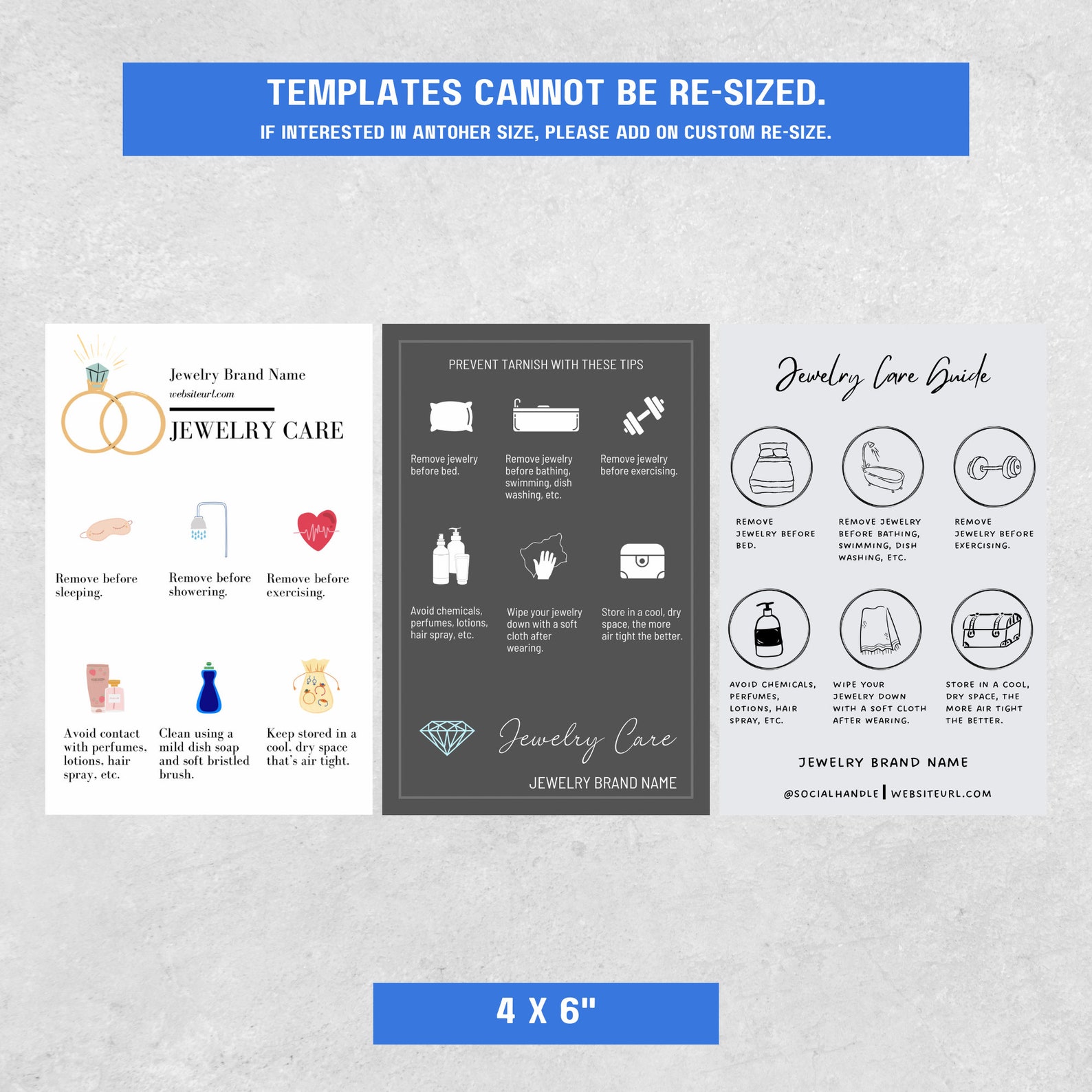 Jewelry Care Card With Icons Template Editable Modern Jewelry Care ...