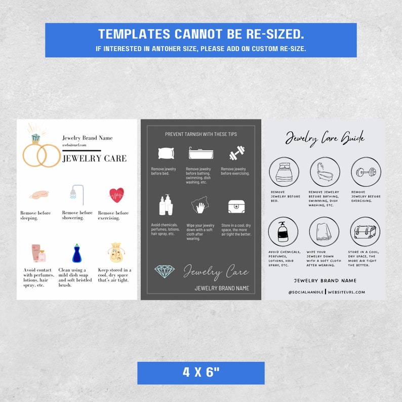 Jewelry Care Card With Icons Template Editable Modern Jewelry Care ...