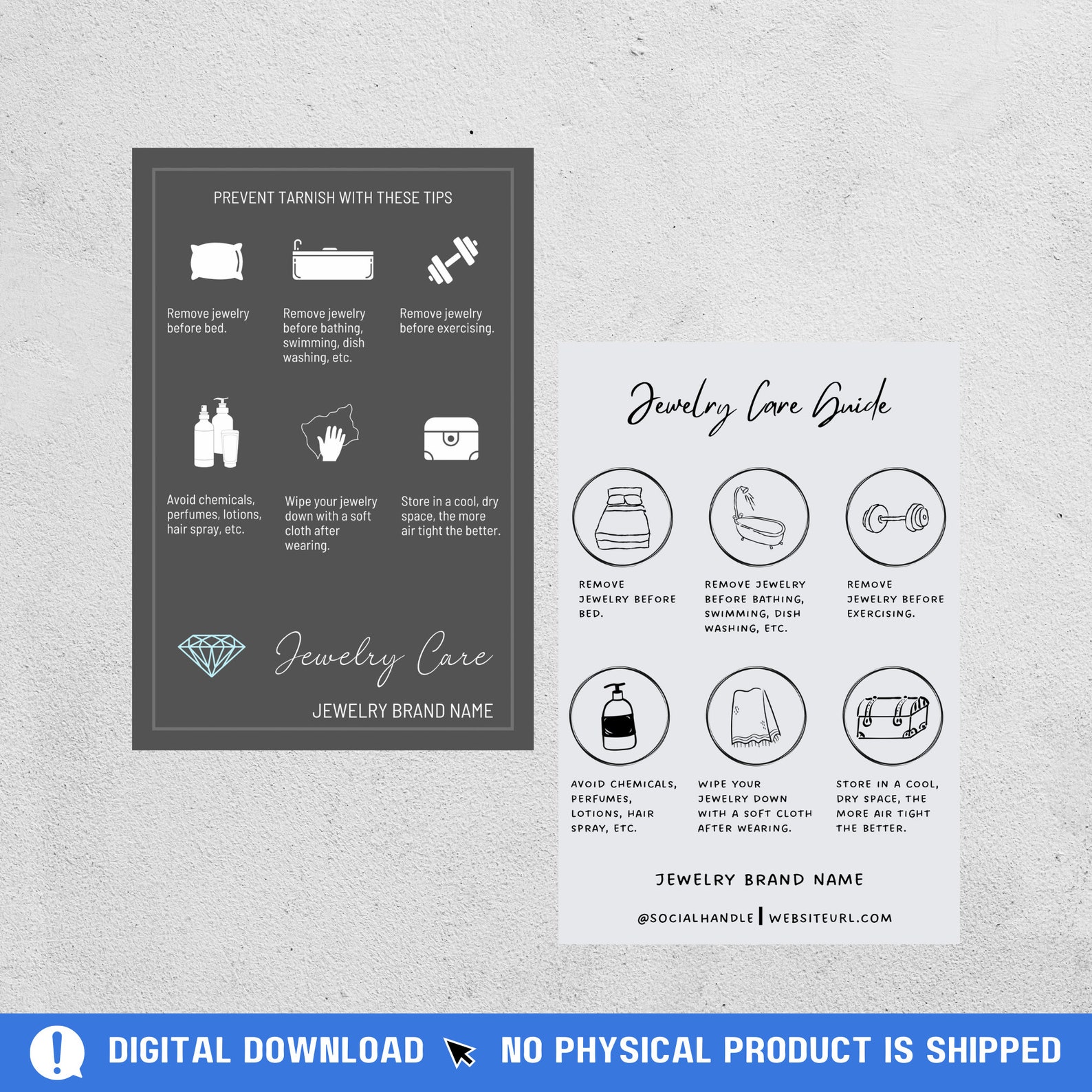 Jewelry Care Card With Icons Template Editable Modern Jewelry Care ...