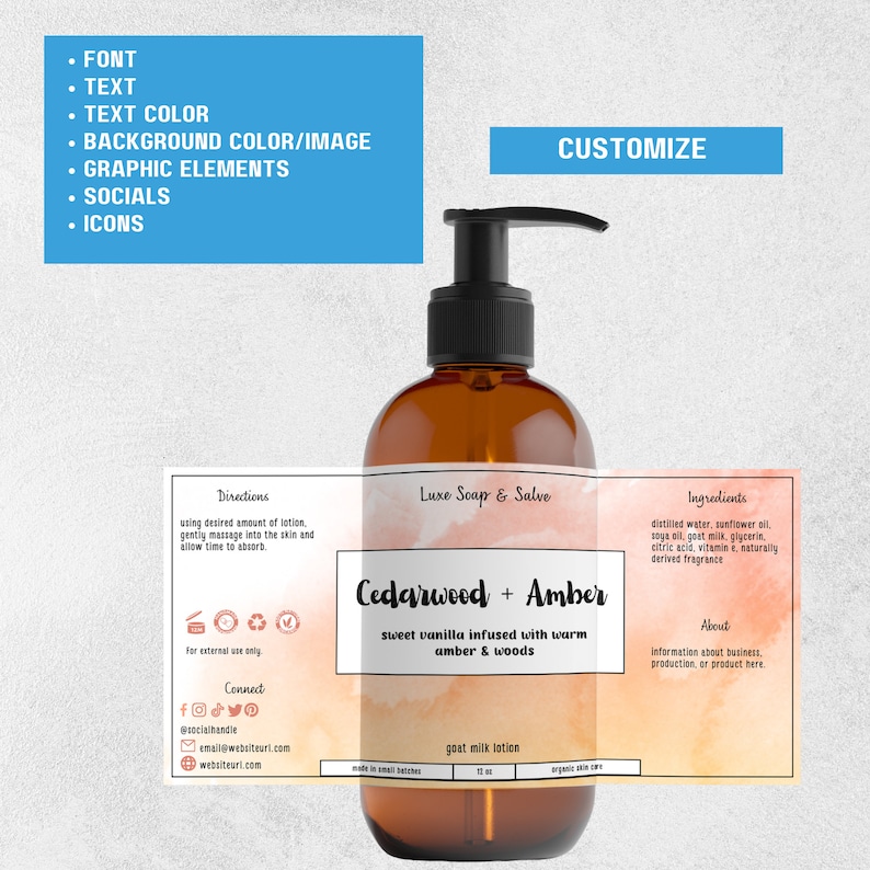 Wrap Around Lotion Bottle Label Template Customizable Handmade Lotion ...