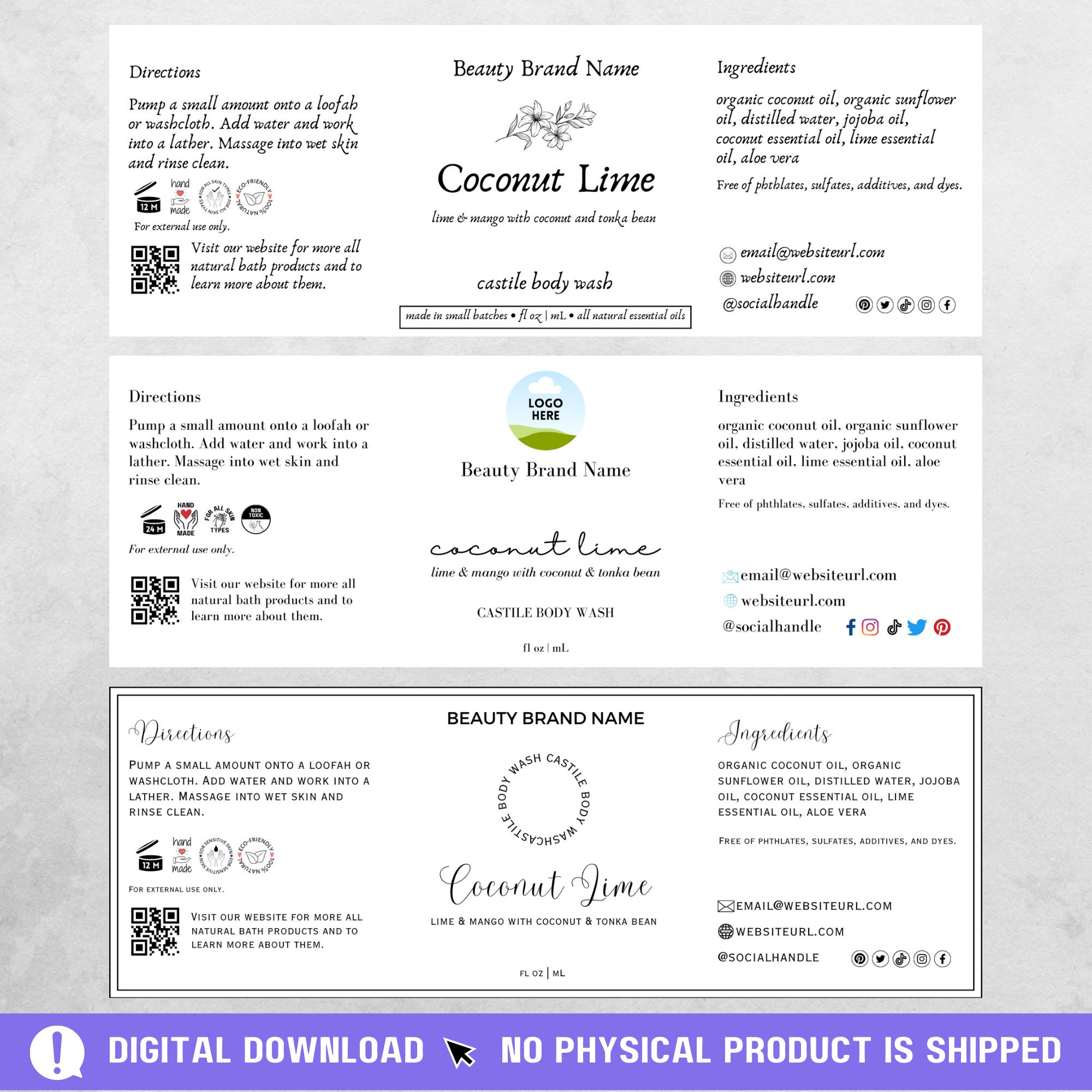 Editable Body Wash Label Template Handmade Liquid Soap Wrap Around ...