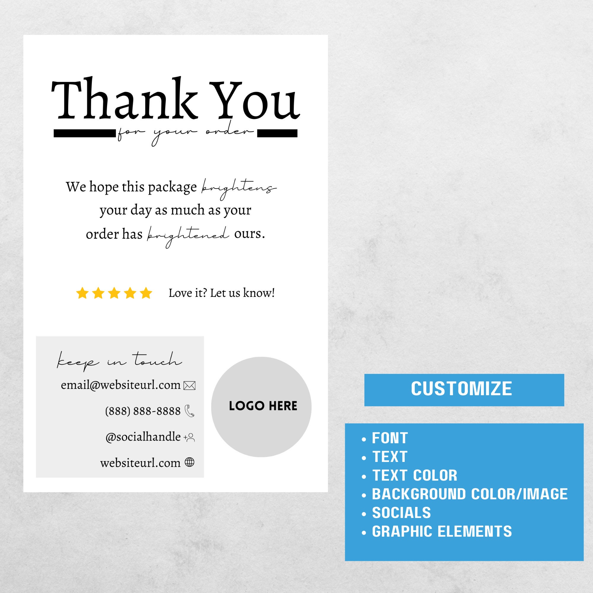 Thank You Card Insert Template for Small Business Editable Thank You ...