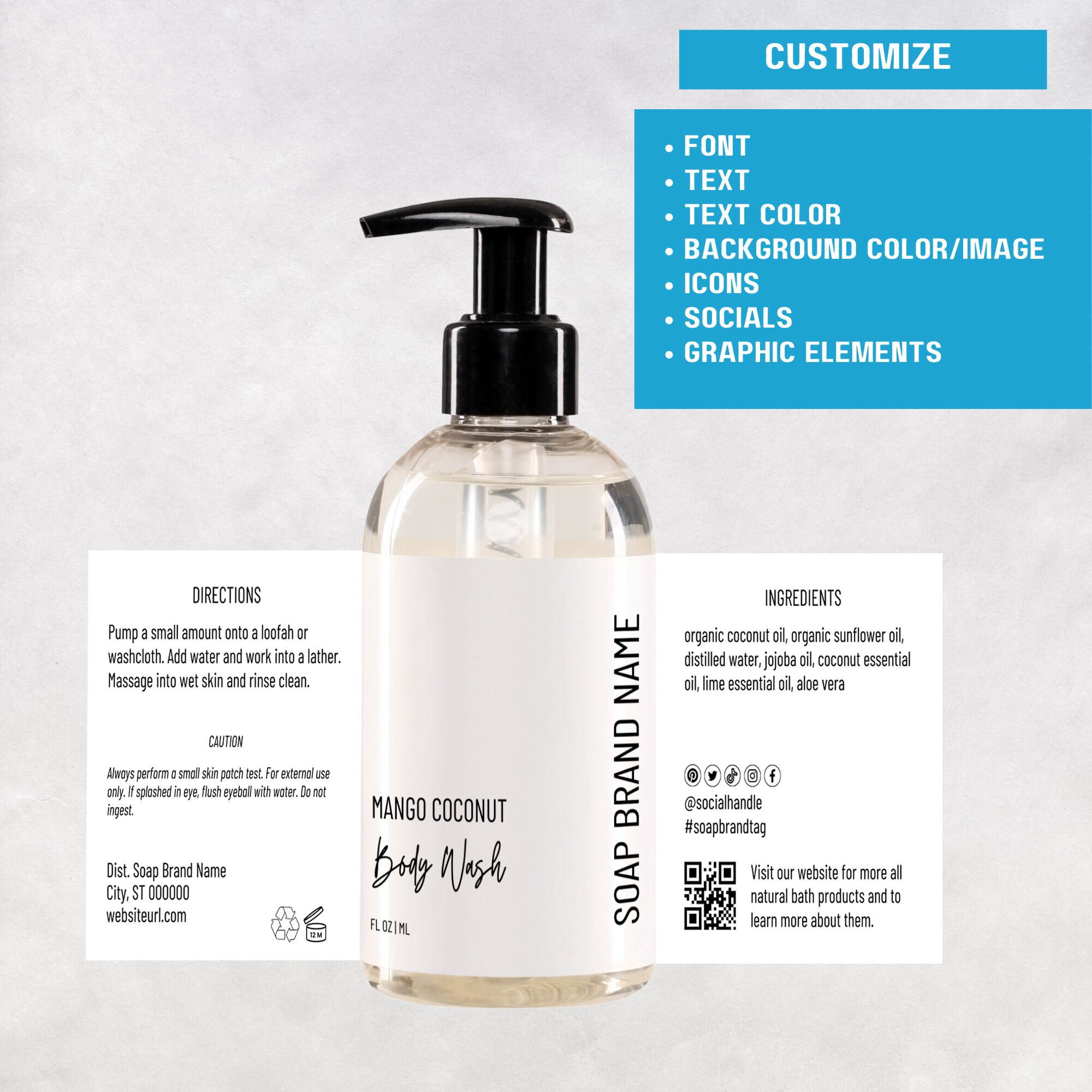 Body Wash Wrap Around Label Template Editable Liquid Soap Label DIY ...