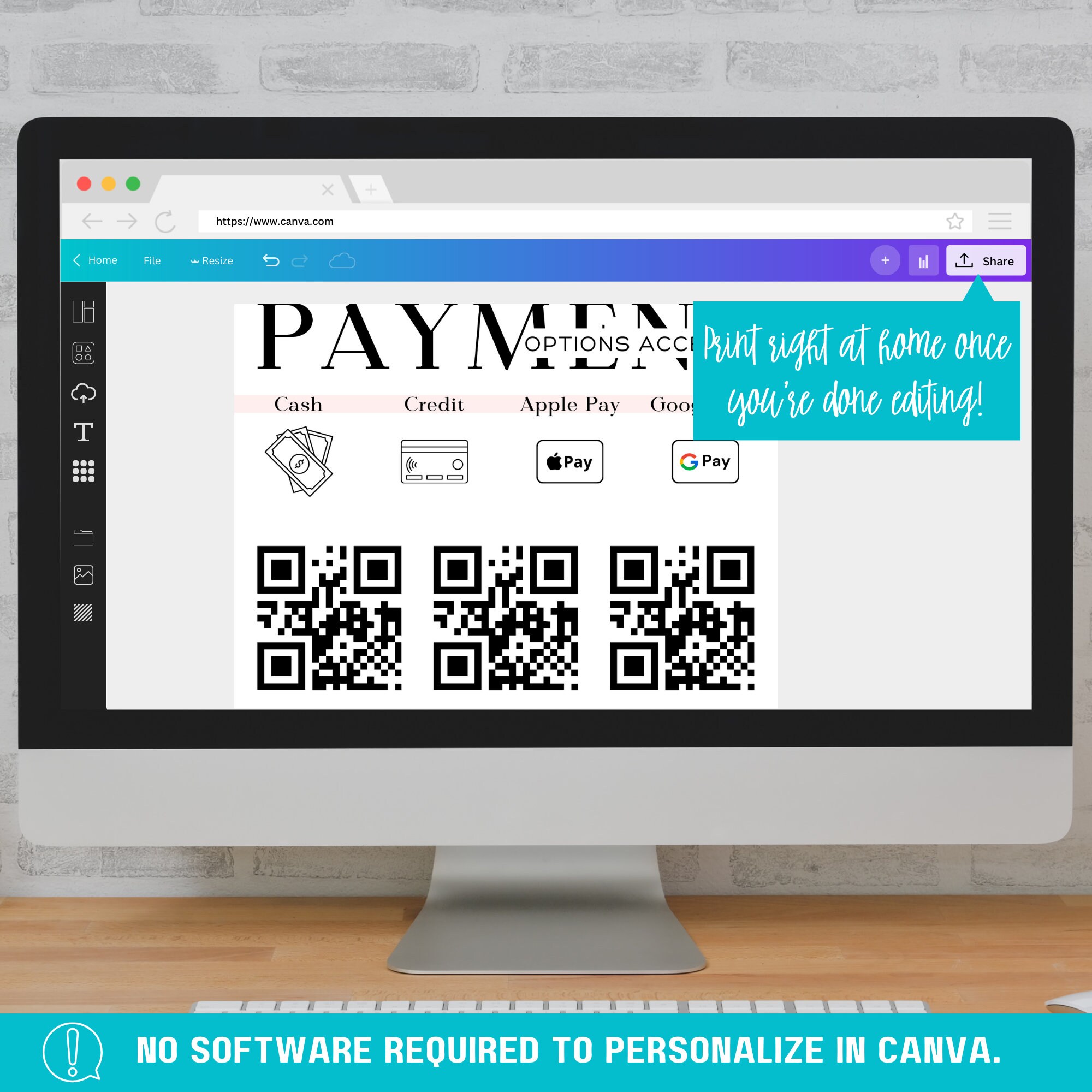 Accepted Payment QR Code Sign Template Scan to Pay Canva Template DIY ...