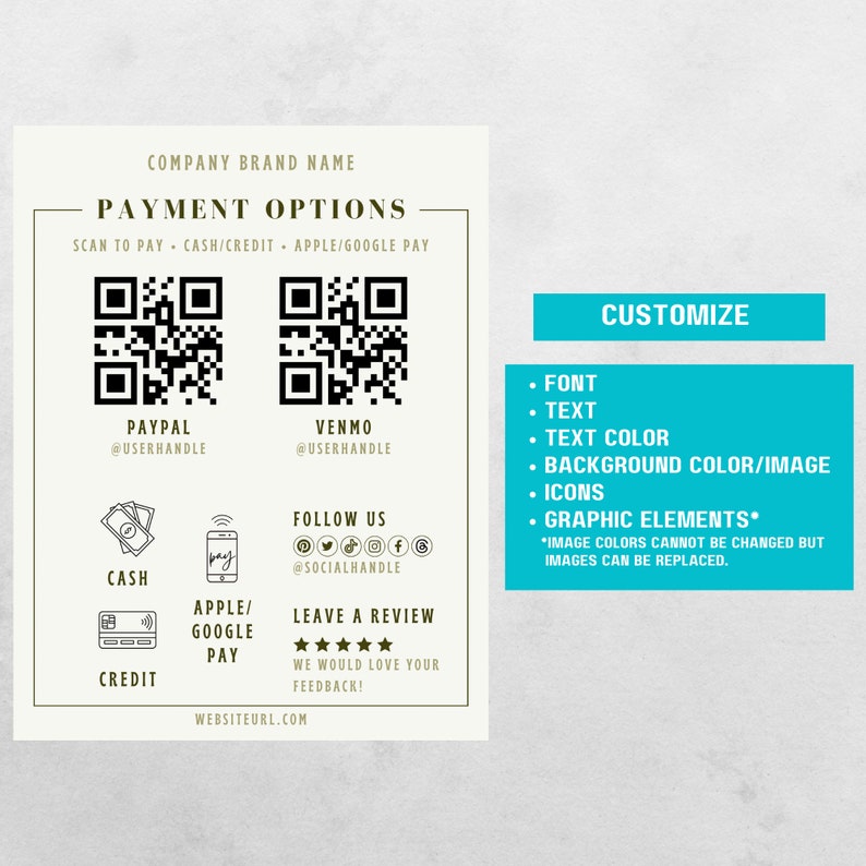 Accepted Payment Table Sign With QR Scan to Pay Code Editable - Etsy