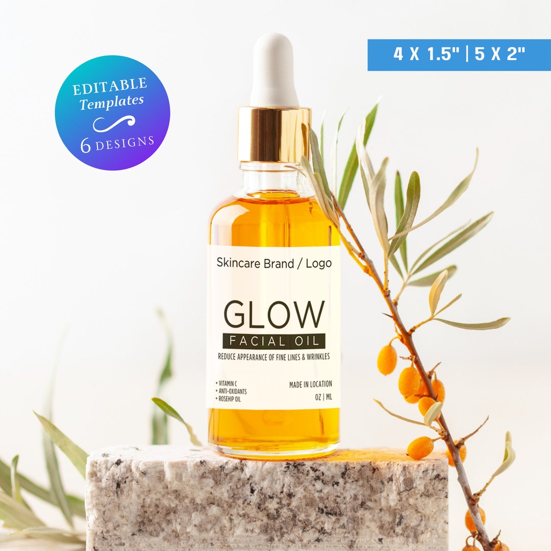 Skincare Oil Serum Wrap Around Bottle Label Template Editable Cosmetic ...