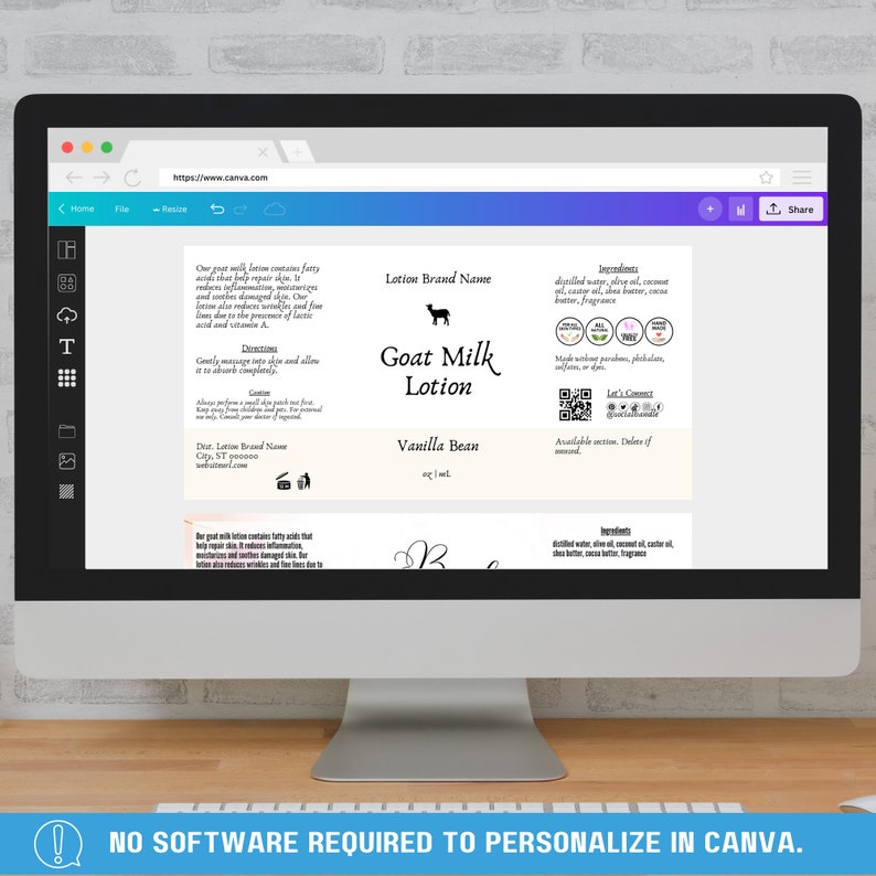Editable Lotion Bottle Label Template in Canva Handmade Goat Milk ...