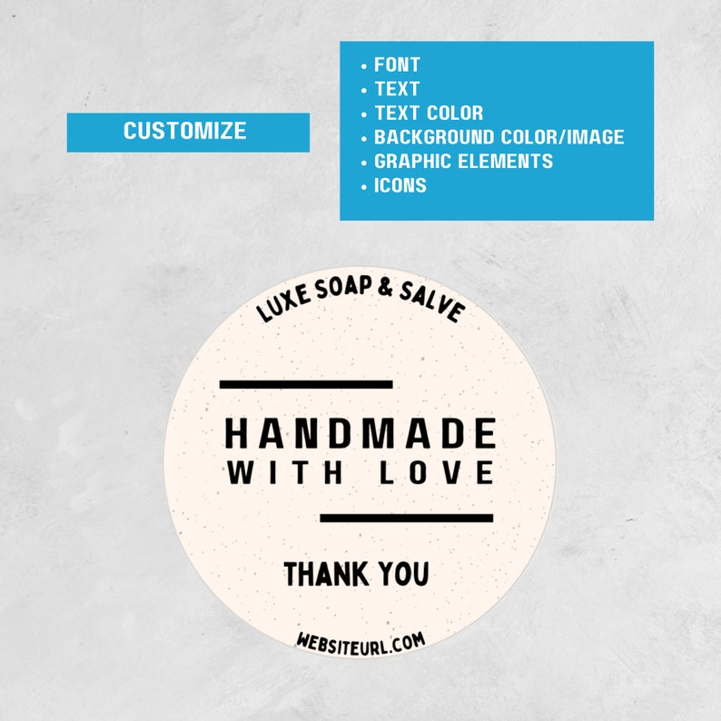 Round Handmade/thank You Label Template Custom Circle Handmade Sticker ...