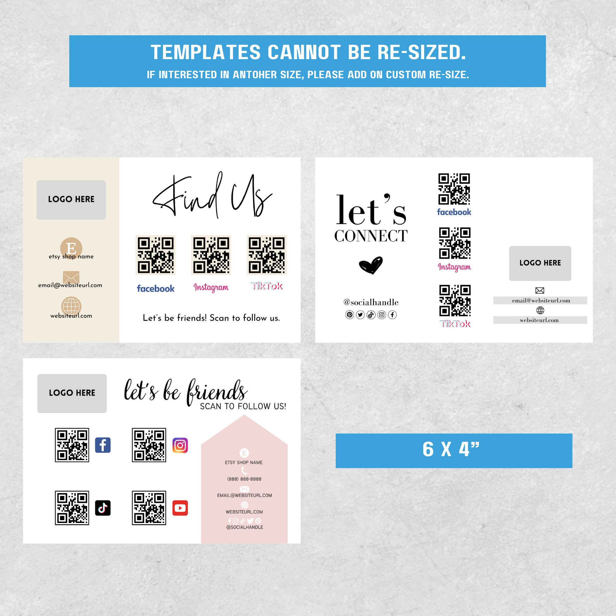 Social Media QR Customizable Card Templates Small Business QR Templates ...