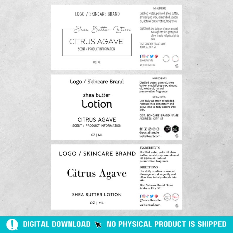 Shea Butter Lotion Label Template Editable Minimal Organic Lotion Label ...