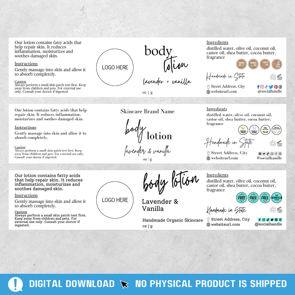 Body Lotion Wrap Around Jar Label Template Custom Skincare Moisturizer ...