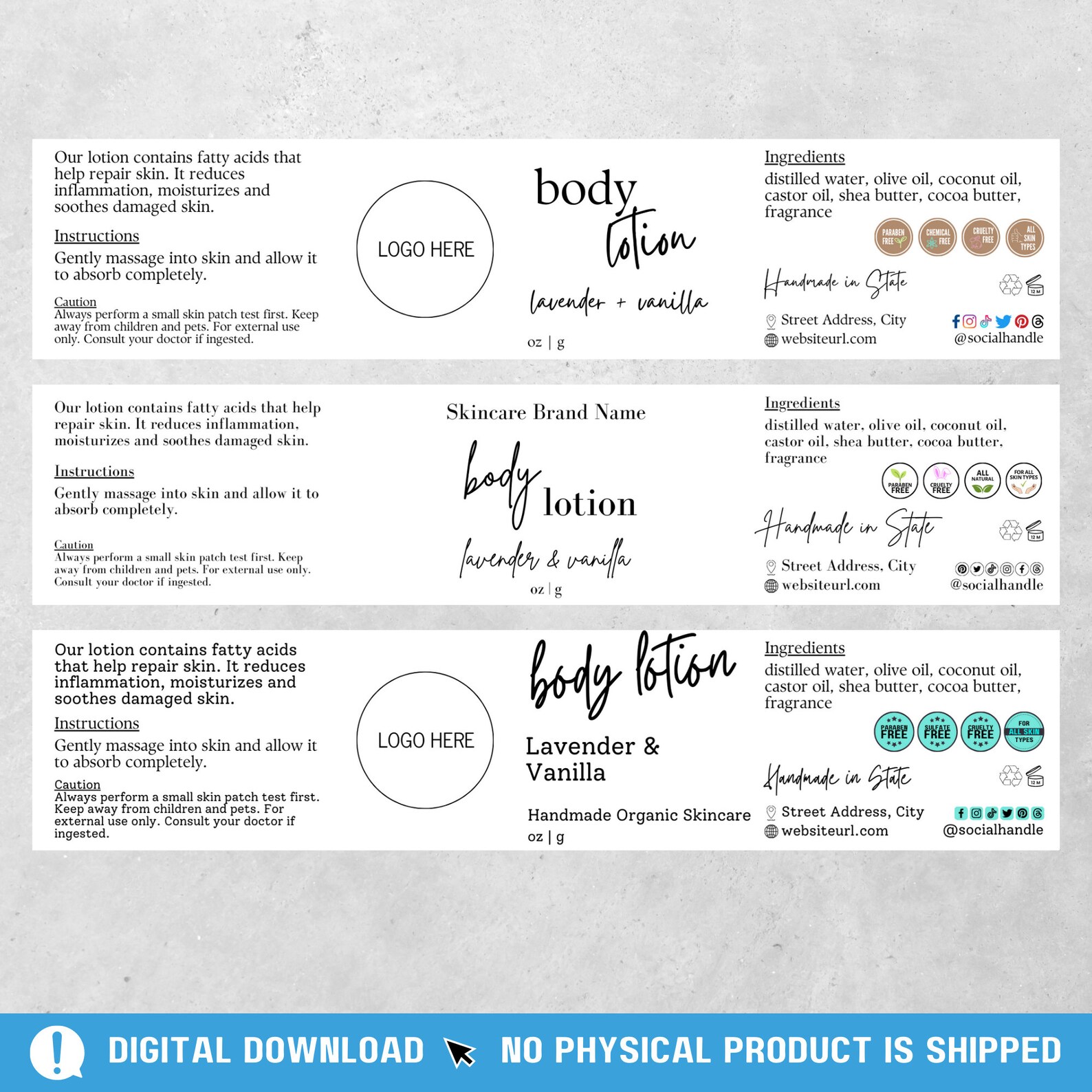 Body Lotion Wrap Around Jar Label Template Custom Skincare - Etsy