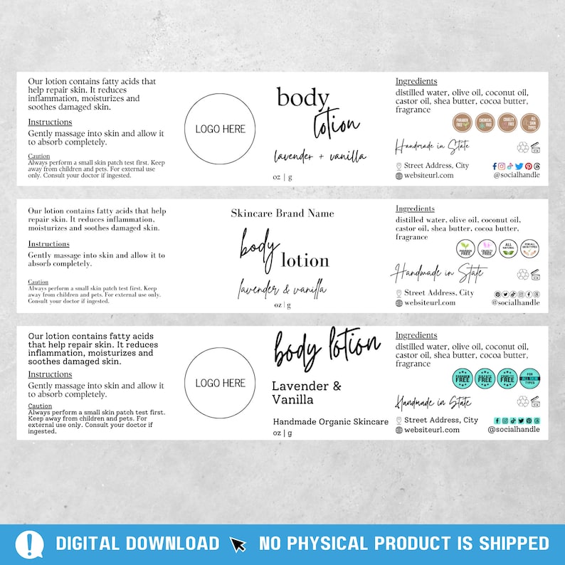 Body Lotion Wrap Around Jar Label Template Custom Skincare Moisturizer ...