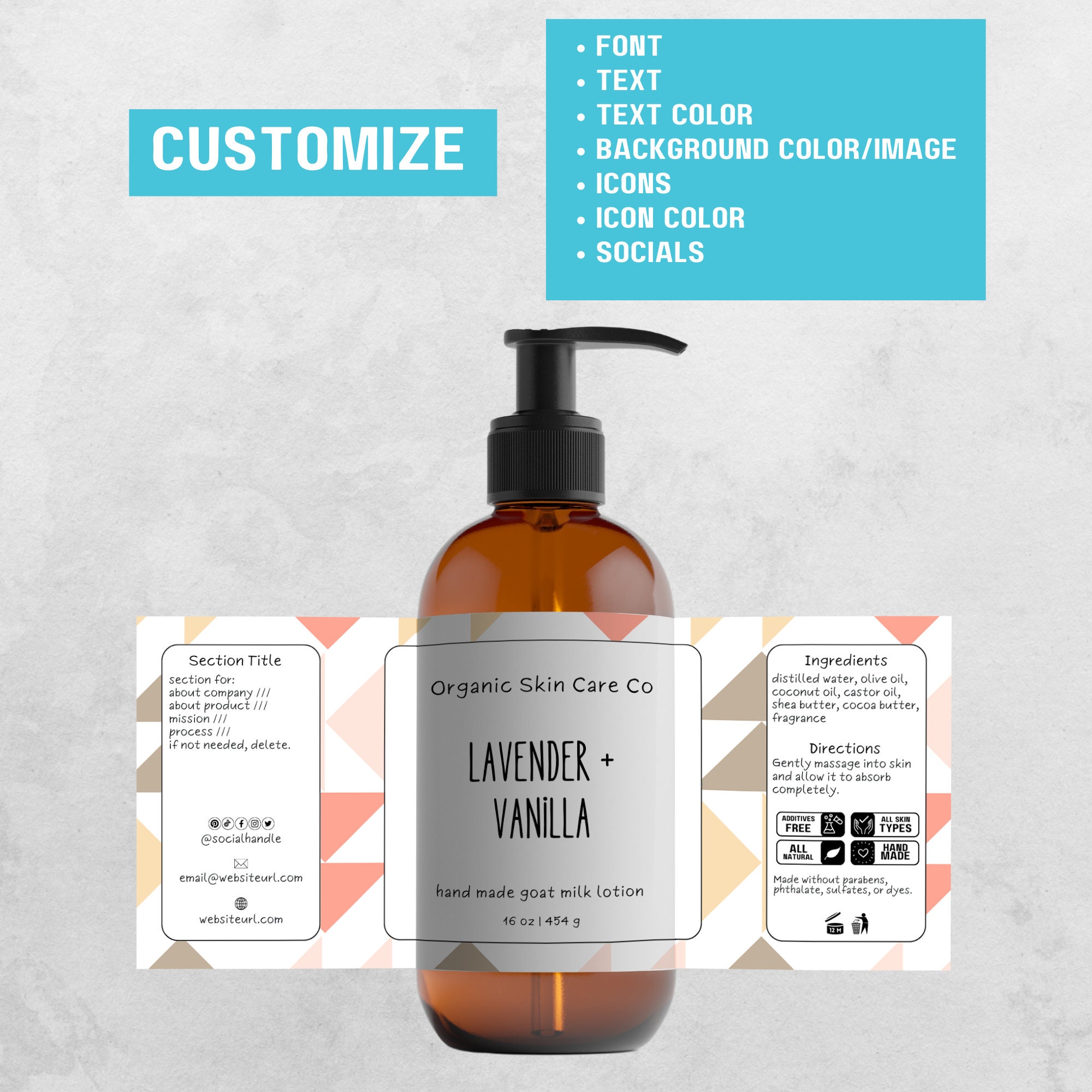 8 Oz 16 Oz Wrap Around Bottle Label Template Print at Home Pump Bottle ...