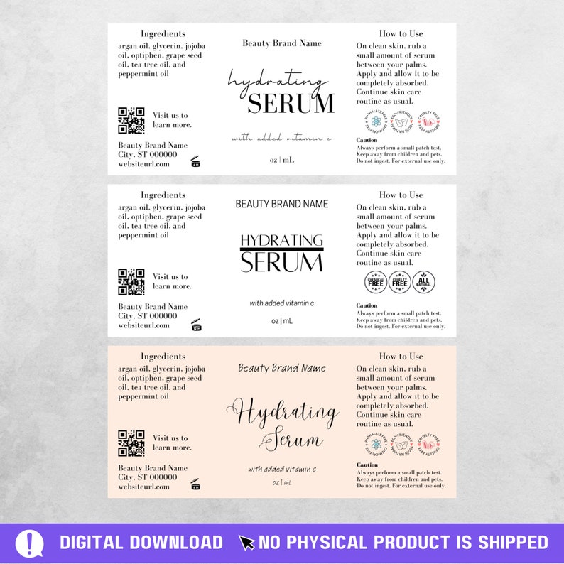 Cosmetic Serum Bottle Label Template Skincare Serum Dropper Label ...