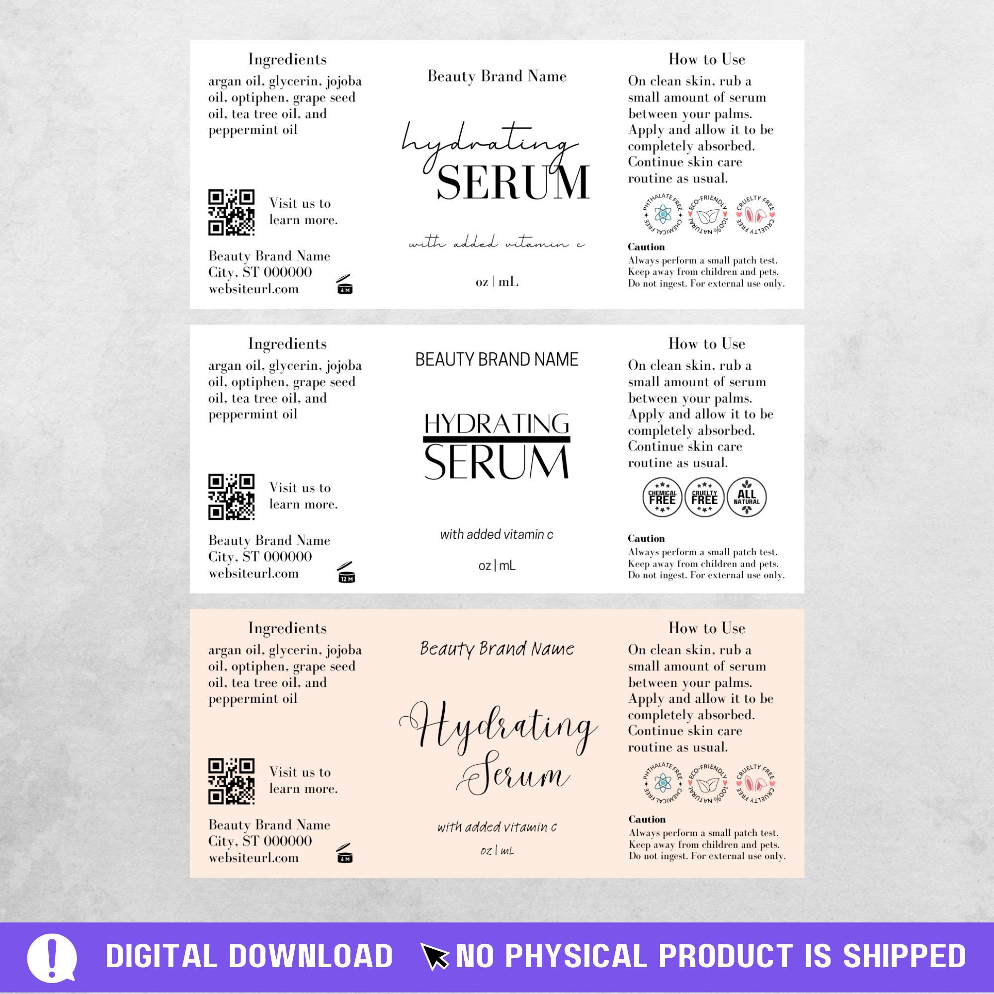 Cosmetic Serum Bottle Label Template Skincare Serum Dropper Label ...