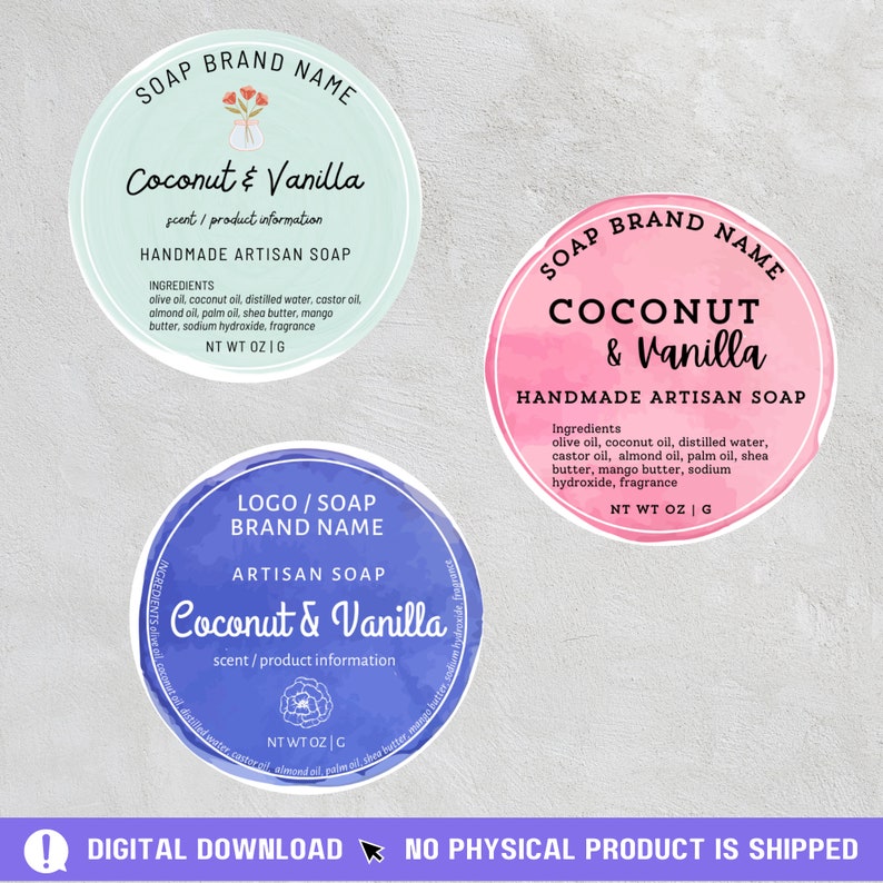 Round 2" Watercolor Soap Label Template Editable Circular 2" Soap Bar ...